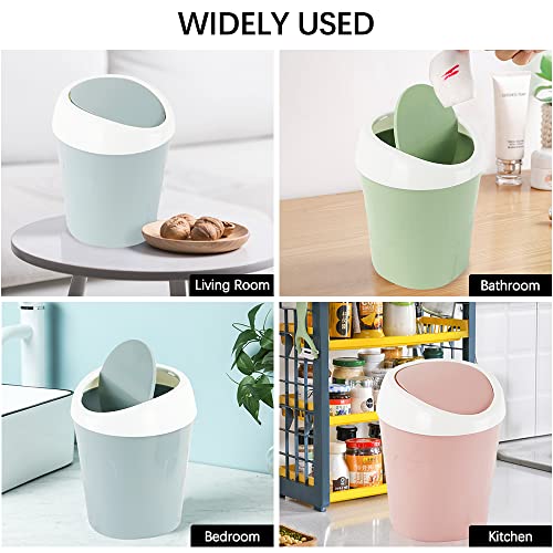 SITAKE 3 Pcs Plastic Mini Wastebasket Trash Can with 180 Trash Bags, Tiny Desktop Waste Garbage Bin with Swing Lid for Home, Office, Kitchen, Vanity Tabletop, Bedroom, Bathroom (Blue + Green + Pink)