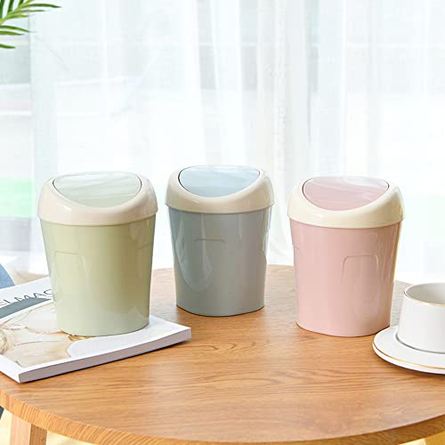 SITAKE 3 Pcs Plastic Mini Wastebasket Trash Can with 180 Trash Bags, Tiny Desktop Waste Garbage Bin with Swing Lid for Home, Office, Kitchen, Vanity Tabletop, Bedroom, Bathroom (Blue + Green + Pink)