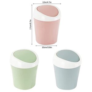 SITAKE 3 Pcs Plastic Mini Wastebasket Trash Can with 180 Trash Bags, Tiny Desktop Waste Garbage Bin with Swing Lid for Home, Office, Kitchen, Vanity Tabletop, Bedroom, Bathroom (Blue + Green + Pink)