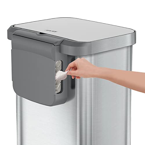 Glad Stainless Steel Step Trash Can with Clorox Odor Protection | Large Metal Kitchen Garbage Bin with Soft Close Lid, Foot Pedal and Waste Bag Roll Holder, 13 Gallon, All Stainless