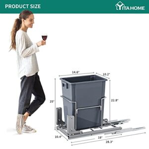 YITAHOME 37 Quart Pull-Out Trash Can Recycling Bin, Sliding Under Mount Kitchen Waste Garbage Container with Soft-Close Slides, Gray