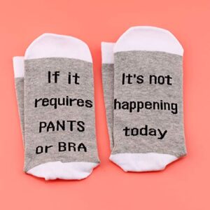 LEVLO Funny Lazy Day Socks If It Requires PANTS or BRA It's Not Happening Today Socks Lazy Day Gifts (2 Pairs/Set)