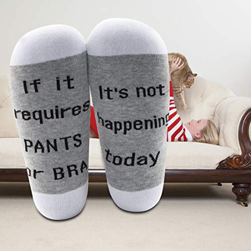 LEVLO Funny Lazy Day Socks If It Requires PANTS or BRA It's Not Happening Today Socks Lazy Day Gifts (2 Pairs/Set)