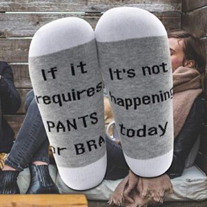 LEVLO Funny Lazy Day Socks If It Requires PANTS or BRA It's Not Happening Today Socks Lazy Day Gifts (2 Pairs/Set)