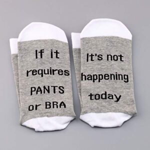 LEVLO Funny Lazy Day Socks If It Requires PANTS or BRA It's Not Happening Today Socks Lazy Day Gifts (2 Pairs/Set)