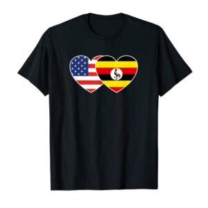 Uganda USA Flag Twin Heart T Shirt for Ugandan Americans