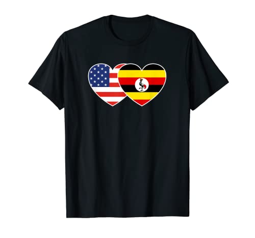 Uganda USA Flag Twin Heart T Shirt for Ugandan Americans