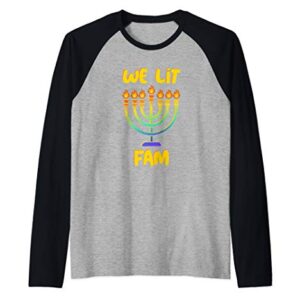 Hanukkah Gift Stocking Stuffers - Hebrew Israelites Menorah Raglan Baseball Tee