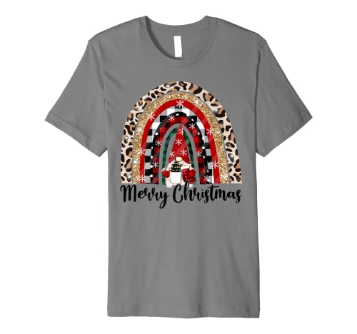 Merry Christmas Leopard Gnome Lover Rainbow Stocking Stuffer Premium T-Shirt