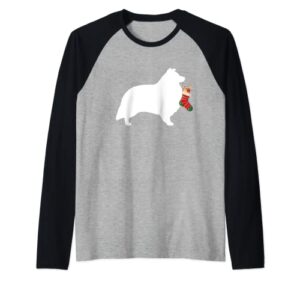 shetland sheepdog christmas sheltie stocking stuffer dog raglan baseball tee