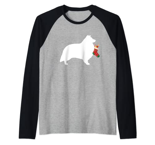 Shetland Sheepdog Christmas Sheltie Stocking Stuffer Dog Raglan Baseball Tee