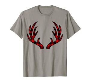 reindeer antlers lumberjack buffalo plaid tartan christmas t-shirt