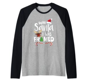 dear santa i was framed christmas stocking stuffer apparel raglan baseball tee