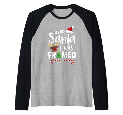 Dear Santa I Was Framed Christmas Stocking Stuffer Apparel Raglan Baseball Tee