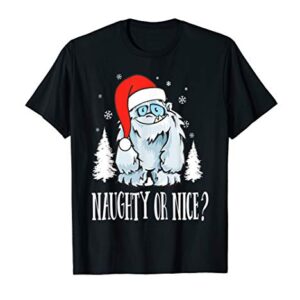 Naughty or Nice Shirts | Holiday Cartoon Yeti Santa T-Shirt