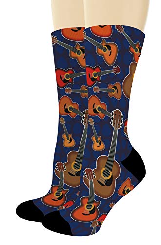 ThisWear Music Accessories Music Themed Socks Guitar Lover Gifts for Musicians 1-Pair Novelty Crew Socks