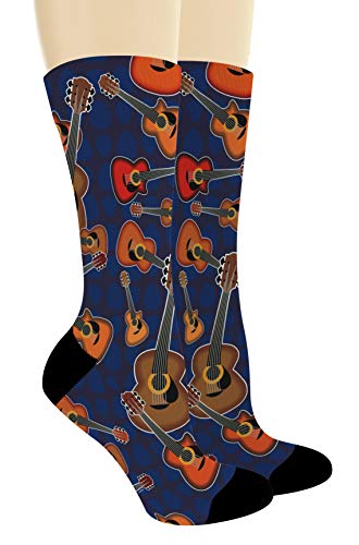 ThisWear Music Accessories Music Themed Socks Guitar Lover Gifts for Musicians 1-Pair Novelty Crew Socks