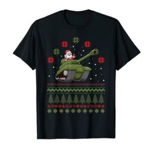 Santa Ugly Christmas Theme Graphic Military Armored Toy Tank T-Shirt