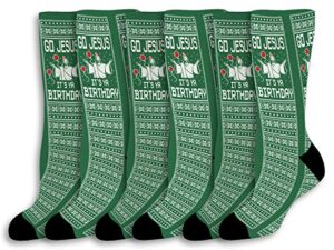 christmas joke gifts go jesus it’s ya birthday winter holiday gift socks 6-pair novelty crew socks