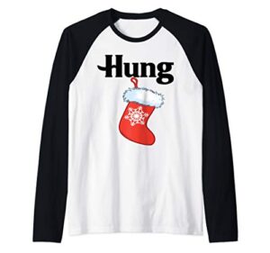 hung christmas stocking funny well hung stocking stuffer raglan baseball tee