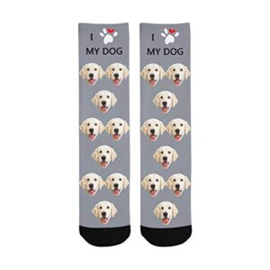 Custom Face Socks Prime I Love My Dog Cute Paw Crew Socks with Personalized Faces on Them