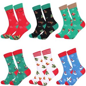 Velivn 6 Pairs Christmas Socks for Men Women Boys Girls, Funny Novelty Unisex Cozy Cotton Crew Socks Set for Xmas Holiday Gifts