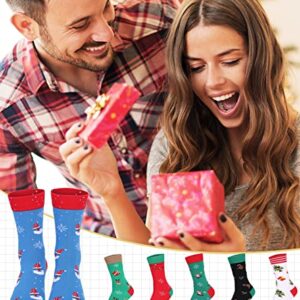 Velivn 6 Pairs Christmas Socks for Men Women Boys Girls, Funny Novelty Unisex Cozy Cotton Crew Socks Set for Xmas Holiday Gifts