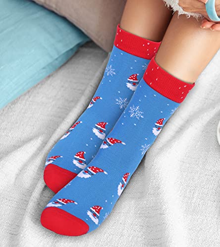 Velivn 6 Pairs Christmas Socks for Men Women Boys Girls, Funny Novelty Unisex Cozy Cotton Crew Socks Set for Xmas Holiday Gifts