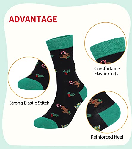 Velivn 6 Pairs Christmas Socks for Men Women Boys Girls, Funny Novelty Unisex Cozy Cotton Crew Socks Set for Xmas Holiday Gifts