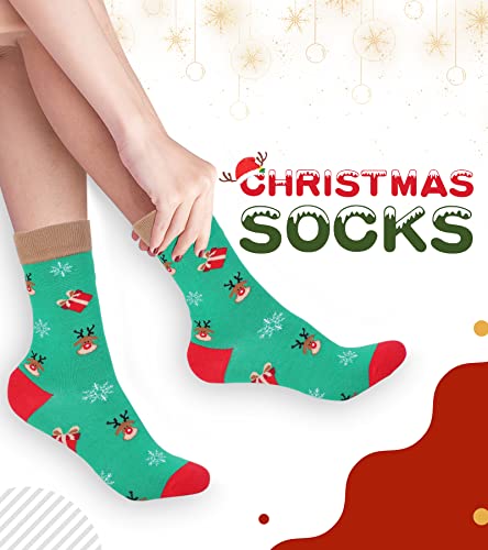 Velivn 6 Pairs Christmas Socks for Men Women Boys Girls, Funny Novelty Unisex Cozy Cotton Crew Socks Set for Xmas Holiday Gifts