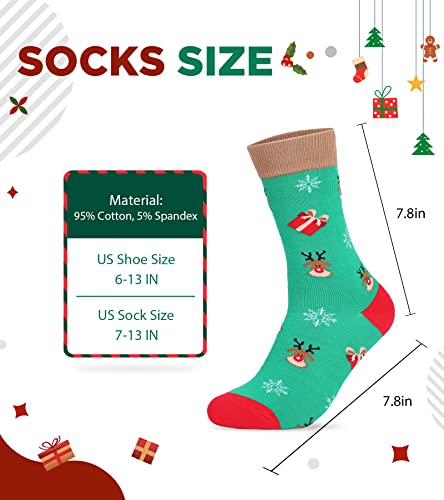 Velivn 6 Pairs Christmas Socks for Men Women Boys Girls, Funny Novelty Unisex Cozy Cotton Crew Socks Set for Xmas Holiday Gifts