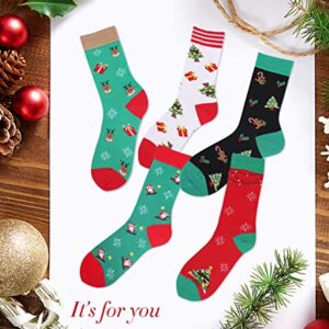 Velivn 6 Pairs Christmas Socks for Men Women Boys Girls, Funny Novelty Unisex Cozy Cotton Crew Socks Set for Xmas Holiday Gifts