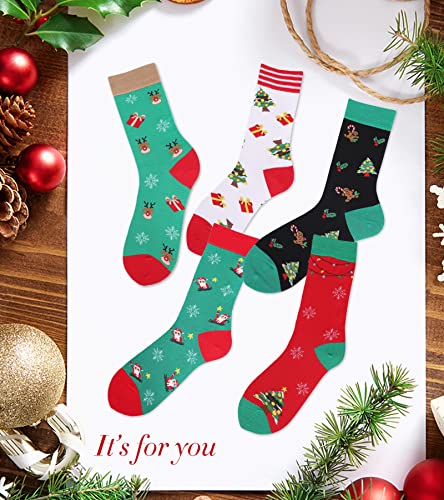 Velivn 6 Pairs Christmas Socks for Men Women Boys Girls, Funny Novelty Unisex Cozy Cotton Crew Socks Set for Xmas Holiday Gifts