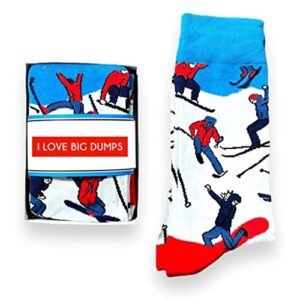 Doodle Beads Snow Skiers and Snowboarder Novelty Crew Socks | Unisex | Funny Skiing Sock Wrap Card In Gift Box | Ski Team Gift ideas for Skier (I love big dumps)