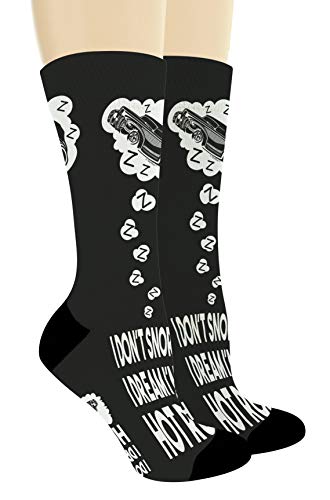 ThisWear Hot Rod Lover Gifts I Don't Snore I Dream I'm a Hot Rod Novelty Gifts 1-Pair Novelty Crew Socks