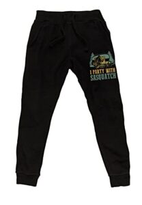 koyotee men’s bigfoot i party with sasquatch f125 black fleece jogger sweatpants x-large