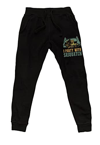 Koyotee Men's Bigfoot I Party with Sasquatch F125 Black Fleece Jogger Sweatpants X-Large