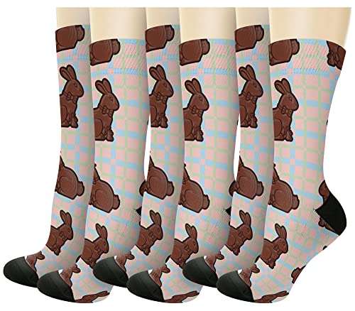 ThisWear Easter Bunny Decor Half Eaten Chocolate Bunnys Easter Basket Stuffers 6-Pairs Novelty Crew Socks