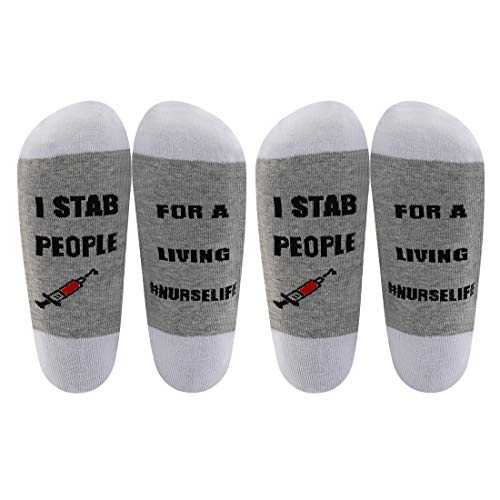 LEVLO Funny Nurse Gift Nurse Life Socks I Stab People For A Living Socks Nurses Appreciation Medical Gift for Nurse Mom (2 Pairs/Set)