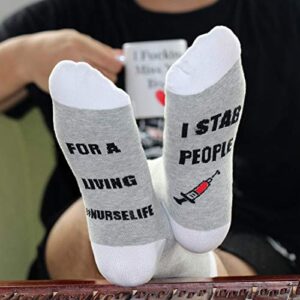 LEVLO Funny Nurse Gift Nurse Life Socks I Stab People For A Living Socks Nurses Appreciation Medical Gift for Nurse Mom (2 Pairs/Set)