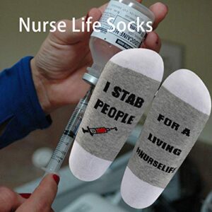 LEVLO Funny Nurse Gift Nurse Life Socks I Stab People For A Living Socks Nurses Appreciation Medical Gift for Nurse Mom (2 Pairs/Set)