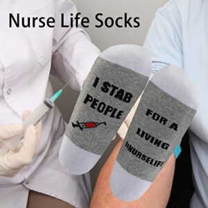 LEVLO Funny Nurse Gift Nurse Life Socks I Stab People For A Living Socks Nurses Appreciation Medical Gift for Nurse Mom (2 Pairs/Set)