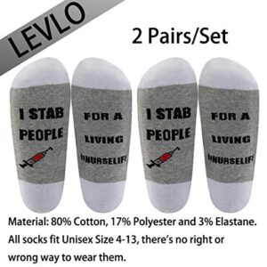 LEVLO Funny Nurse Gift Nurse Life Socks I Stab People For A Living Socks Nurses Appreciation Medical Gift for Nurse Mom (2 Pairs/Set)