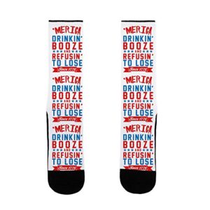 lookhuman ‘merica: drinkin’ booze and refusin’ to lose since 1776 us size 7-13 socks