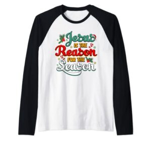 christian jesus the reason christmas stocking stuffer raglan baseball tee