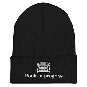 novel book writer book in progress embroidered cuffed beanie hat clothing gift black