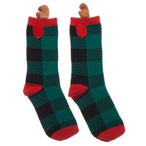 Bioworld 3D Novelty Ugly Christmas Reindeer Plaid Crew Socks