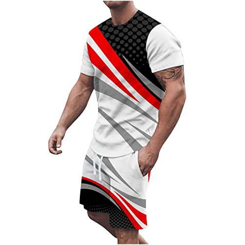 Men's Christmas 2 Piece Shorts Set 3D Printed Short Sleeve T-Shirts Pants Sweatsuits Outfits Jogger Sport Suit (Y-White,X-Large