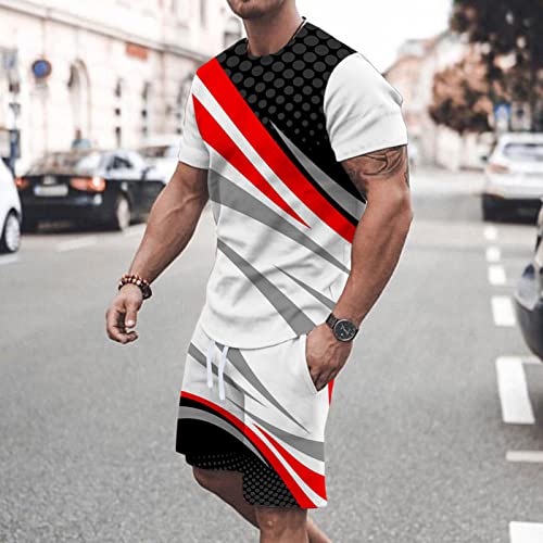 Men's Christmas 2 Piece Shorts Set 3D Printed Short Sleeve T-Shirts Pants Sweatsuits Outfits Jogger Sport Suit (Y-White,X-Large