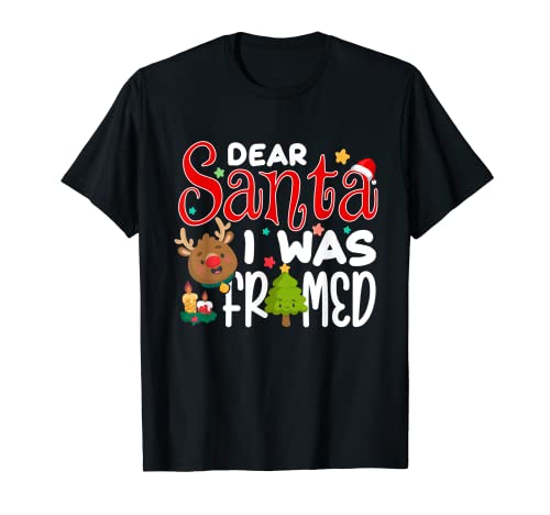 Dear Santa I Was Framed Christmas Stocking Stuffer Reindeer T-Shirt